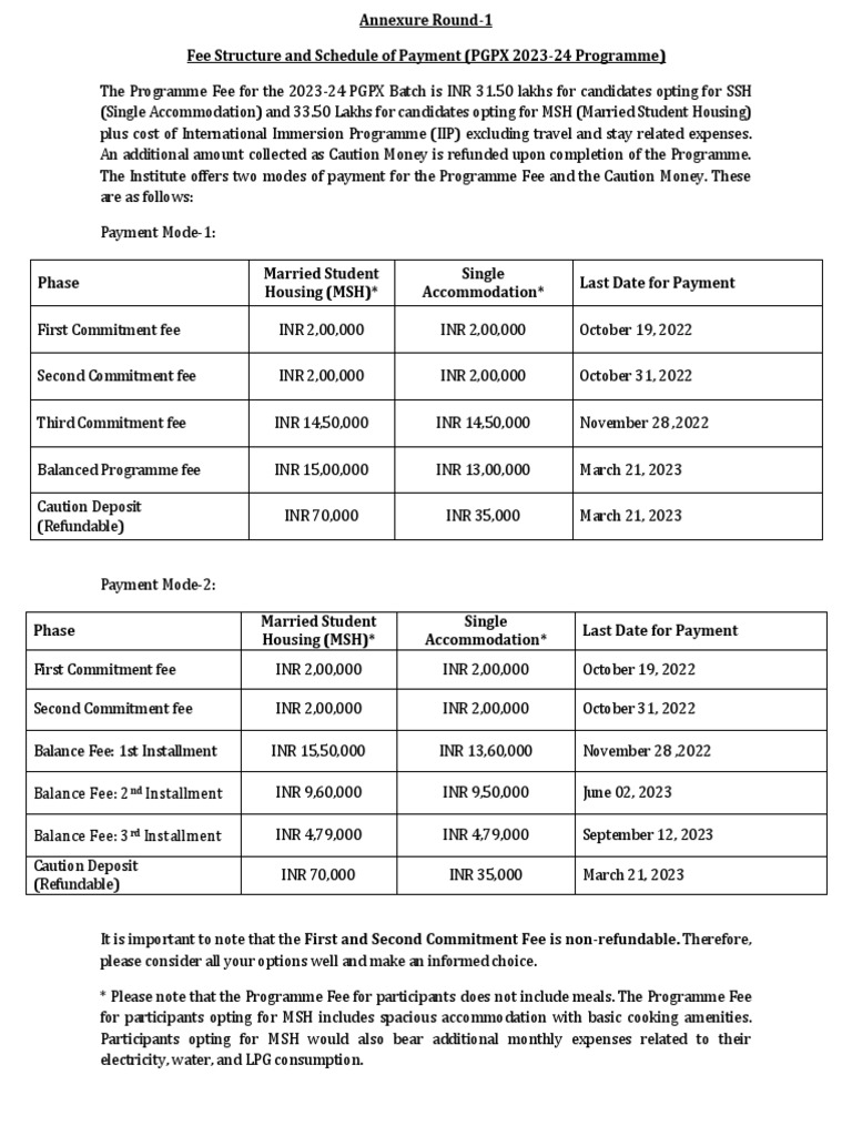 2023-24-Round - 1 - Annexure-Fee Structure and Schedule of Payment | PDF | Fee | Business Economics