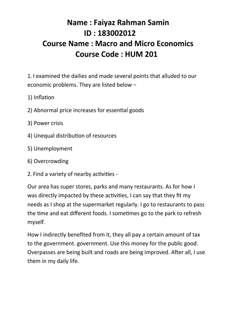 HUM 201 Assignment | PDF | Economics | Macroeconomics