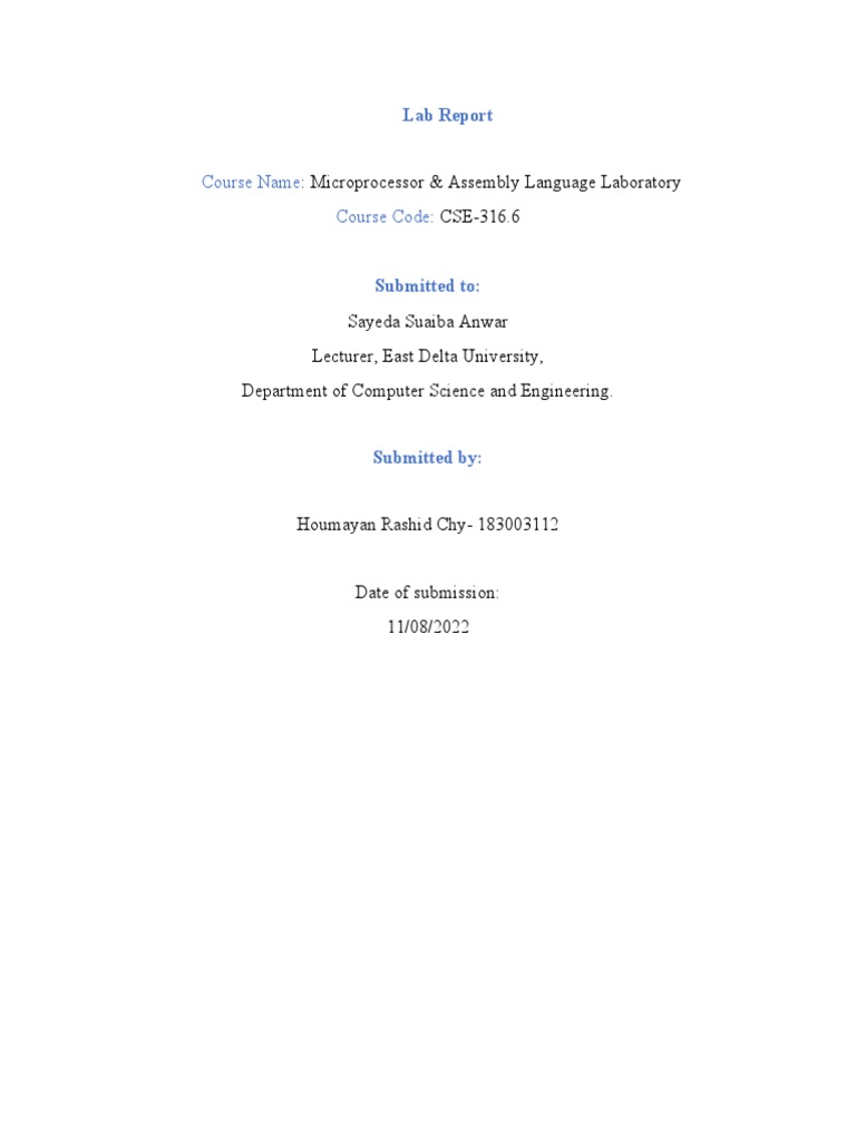 Microprocessor Lab Report | PDF | Computers