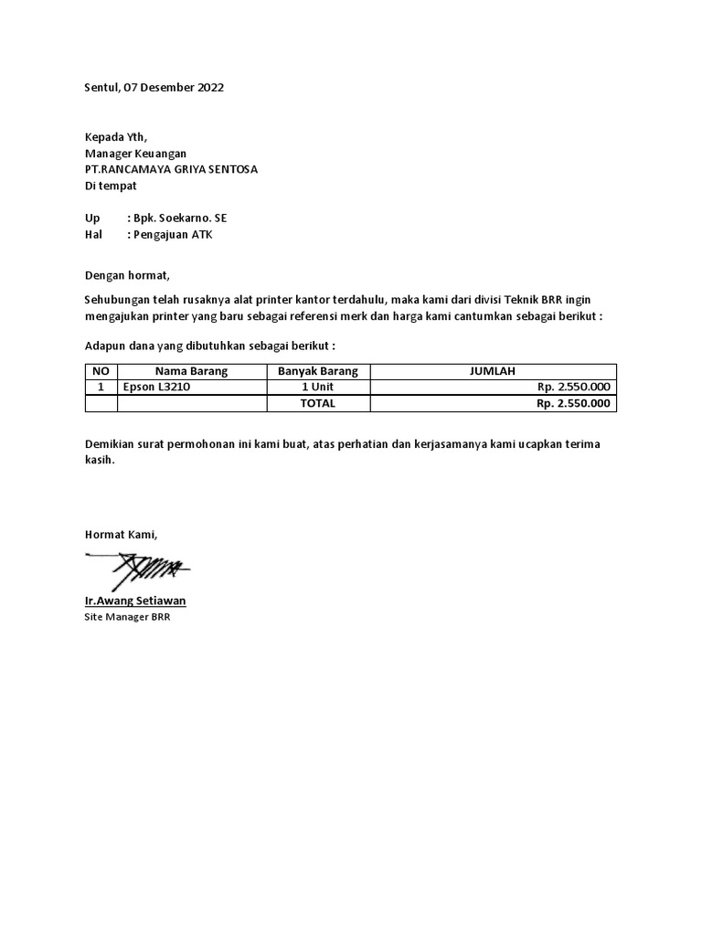 Surat Pengajuan Printer BRR | PDF