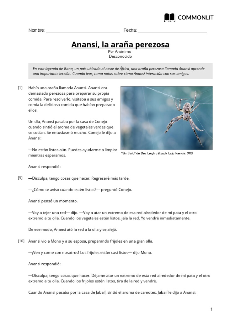 La lección de Anansi, la araña perezosa | PDF