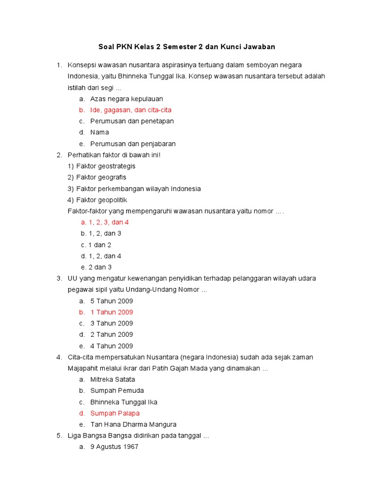 Soal PKN Kelas 2 Semester 2 Dan Kunci Jawaban | PDF | Politik | Ilmu Sosial
