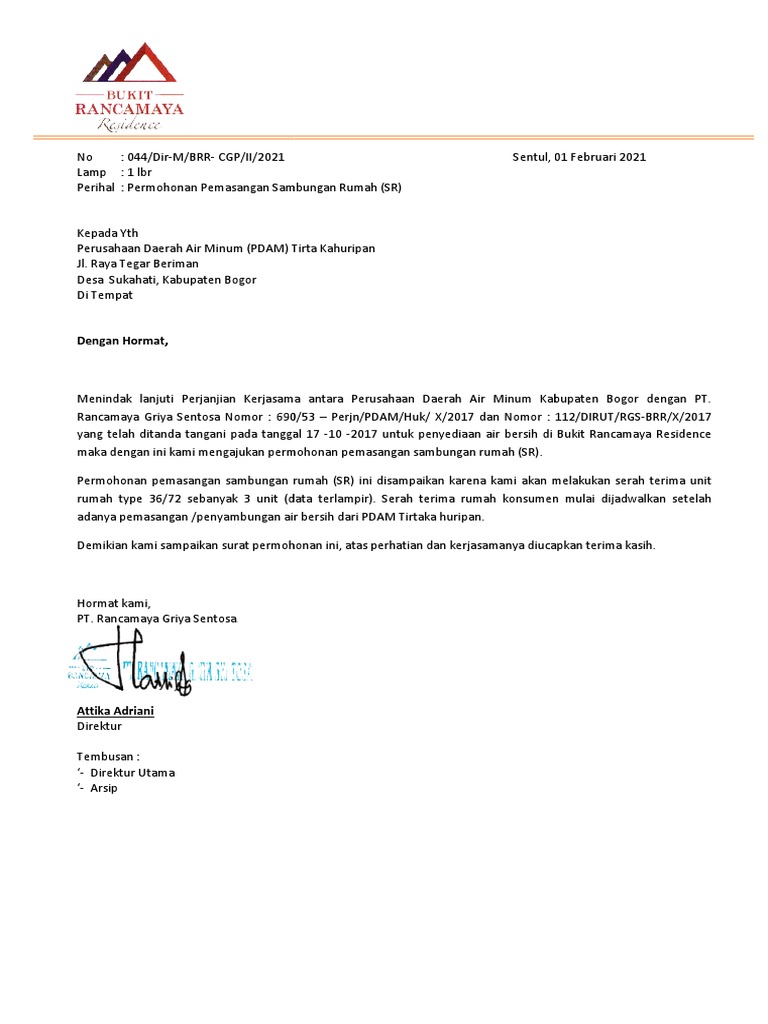 Surat Pengajuan Ke PDAM (3unit) | PDF | Griya & Taman