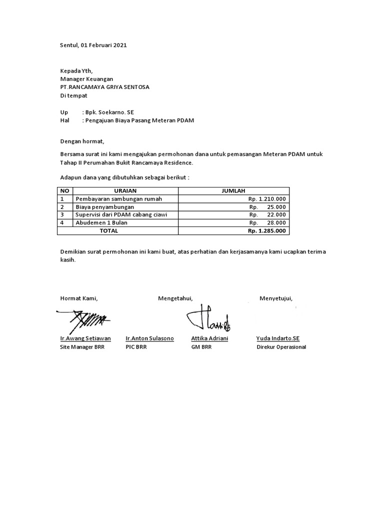 Surat Pengajuan PDAM Ke Kantor | PDF