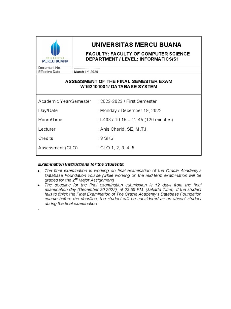 Database System Final Exam Sheet 3 | PDF | Relational Model ...
