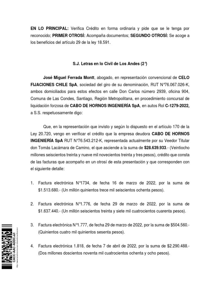 Verificación de Crédito: CELO vs. CABO DE HORNOS | PDF | Industrias de ...