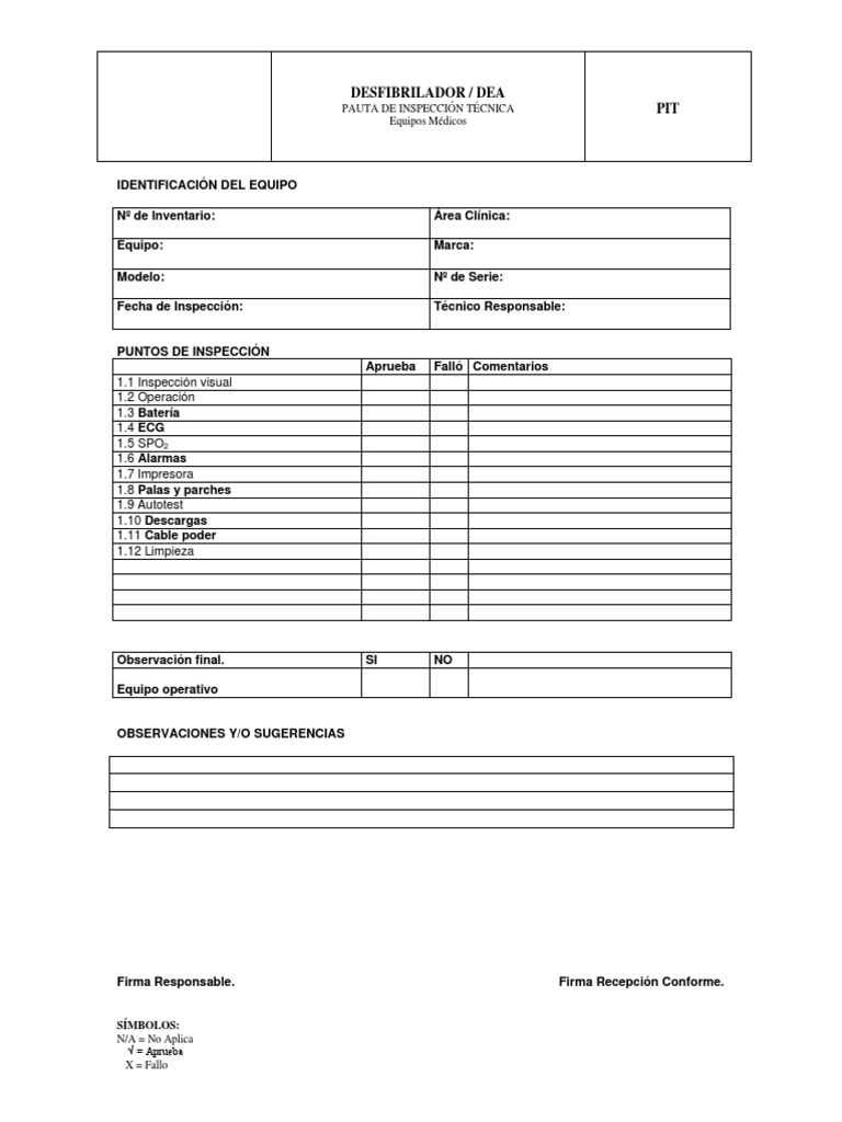 Inspección defibrilador guía 40 | PDF