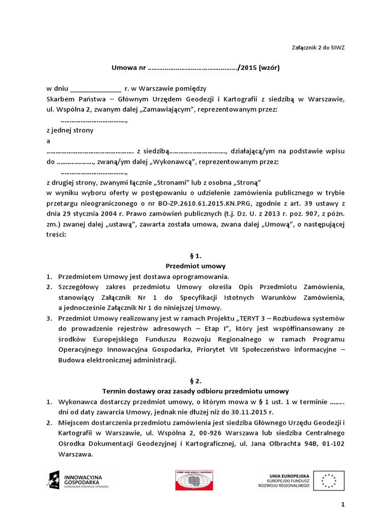 Zalacznik NR 2 Do SIWZ Wzor Umowy | PDF