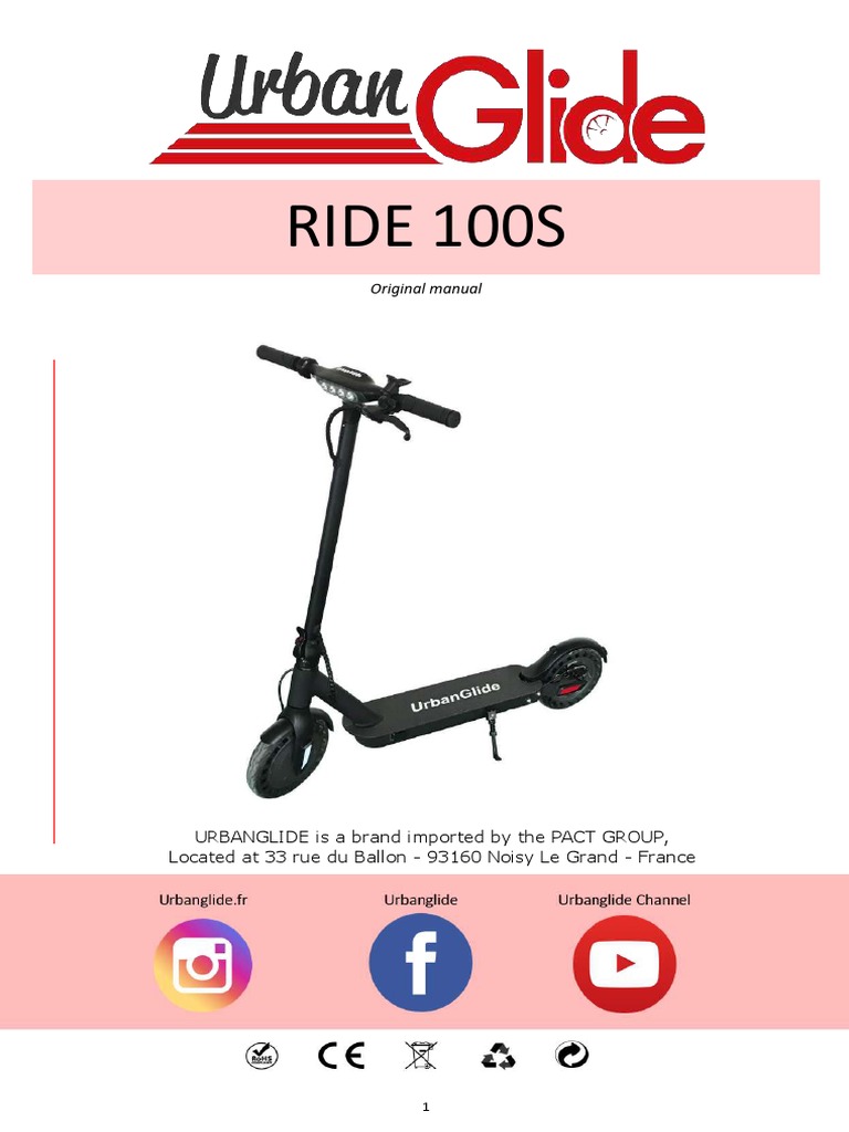 Manual Urbanglid - Ride 100S XS | PDF | Battery Charger | Brake
