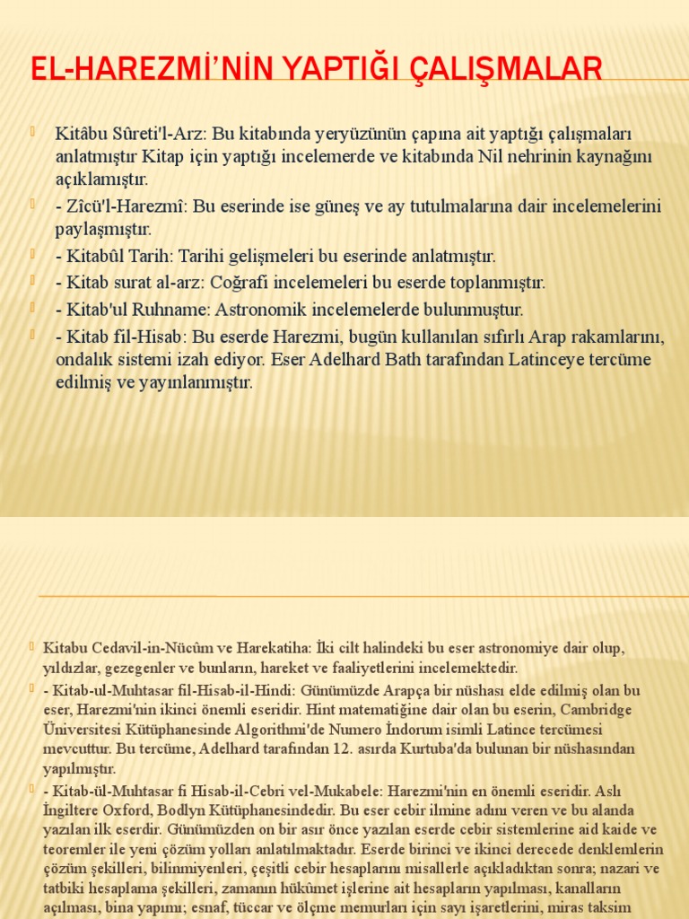 El-HAREZMİ'Nin yaptIĞI çalIŞMALAR | PDF