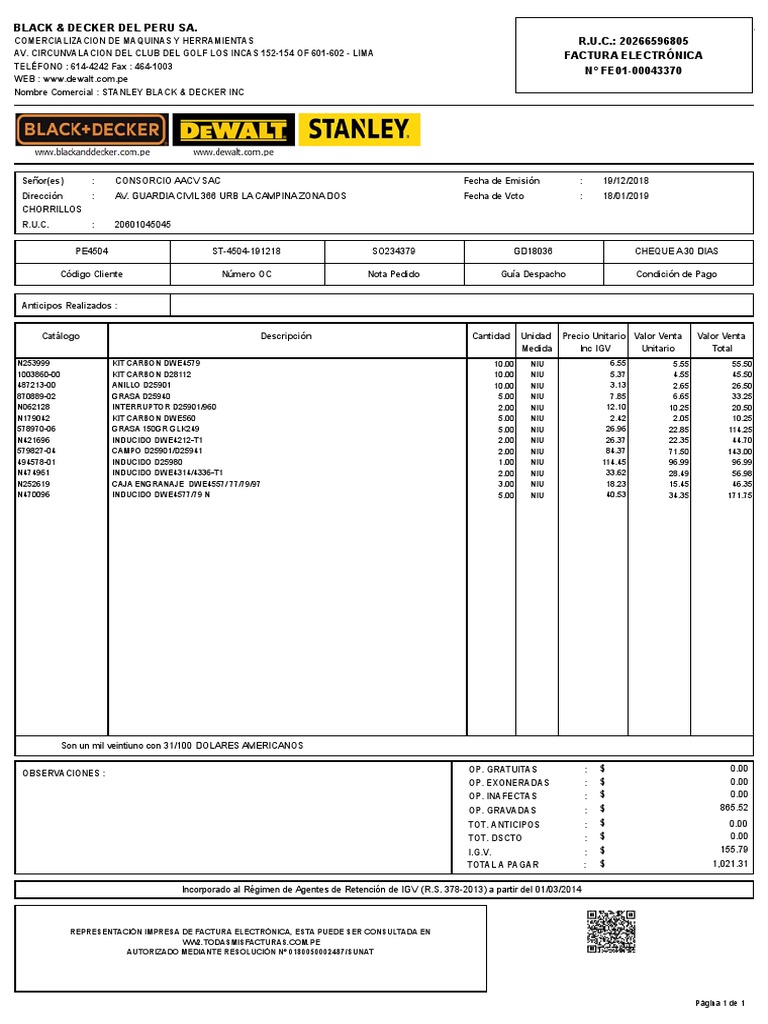 Factura Electrónica Black & Decker Perú | PDF | Pagos | Tecnología ...