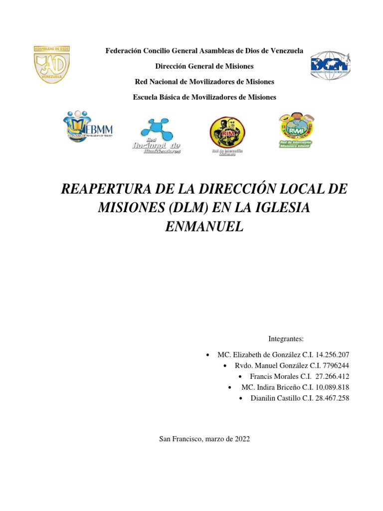Proyecto de La Reapertura DLM CORRECCION | PDF | Iglesia Católica | Misionero
