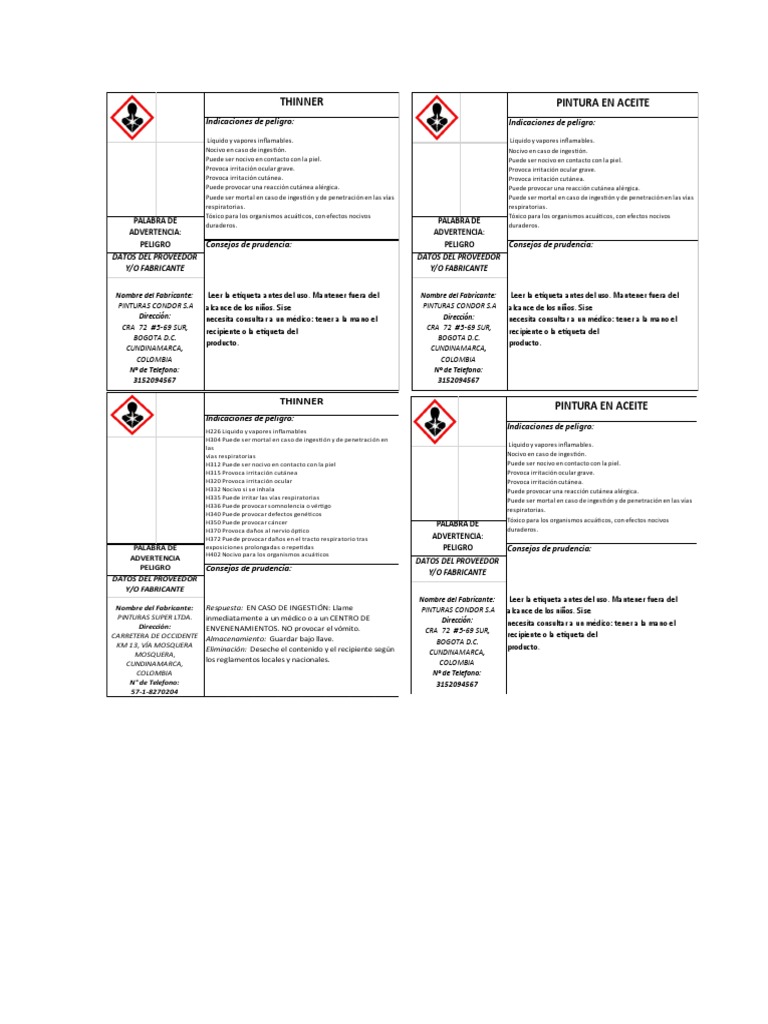 Etiquetas Sustancias Quimicas Sga Pdf Química Especialidades Medicas