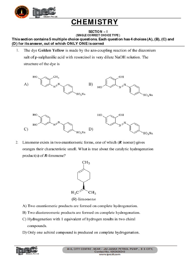 Chemistry Teacher Test Paper 2021 | PDF | Analytical Chemistry ...