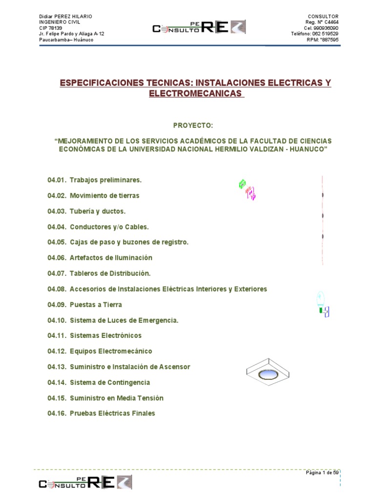 Especificaciones Tecnicas Electricas Economia | PDF | Tubería (transporte de fluidos) | Cable ...