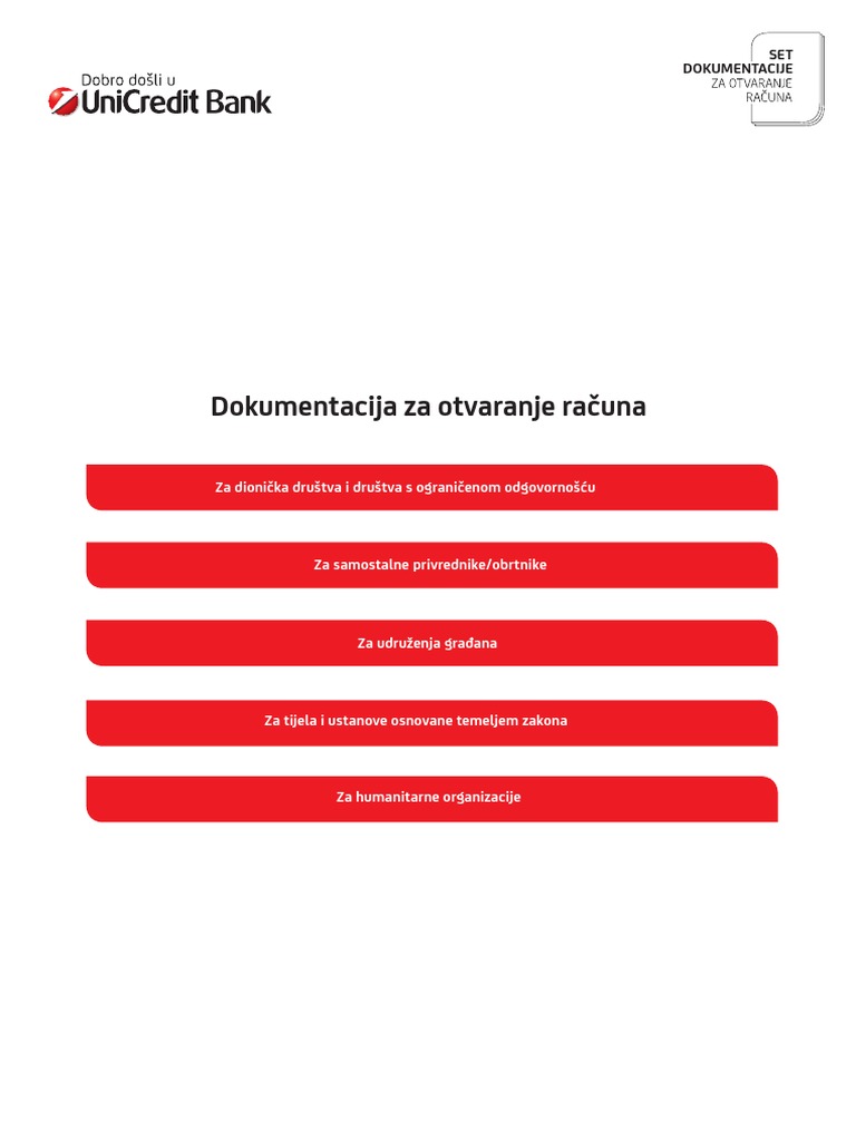 Dokumentacija Za Otvaranje Računa - Rezidenti | PDF