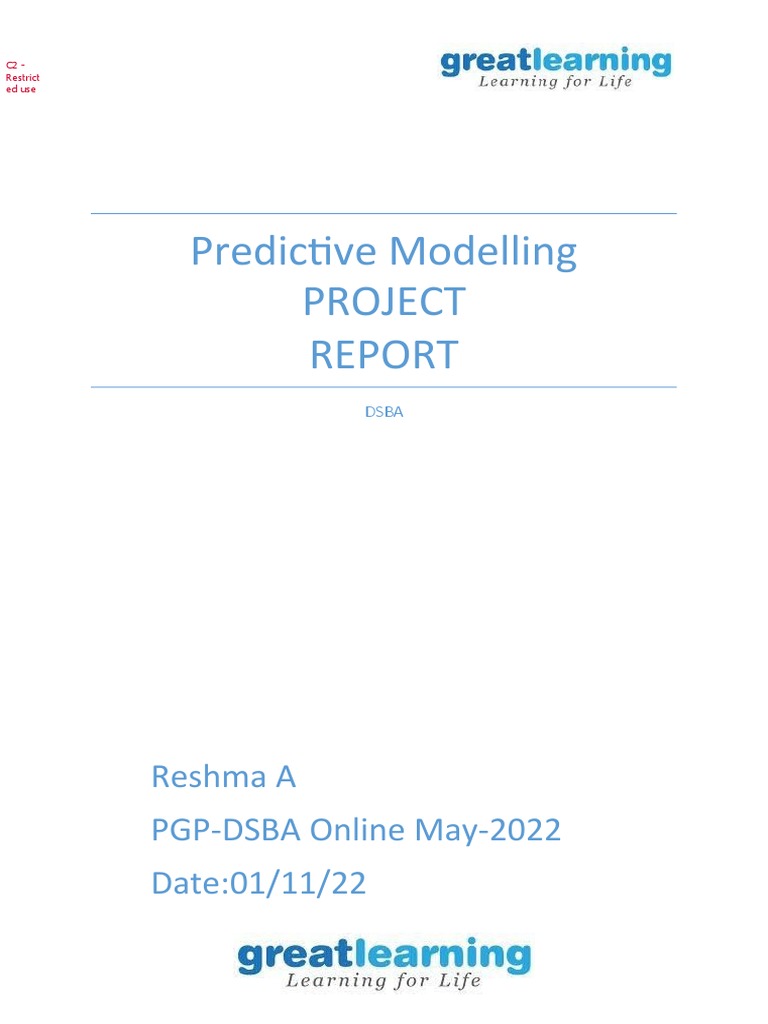 Predictive Modelling Report - Reshma | PDF | Regression Analysis | Receiver Operating Characteristic