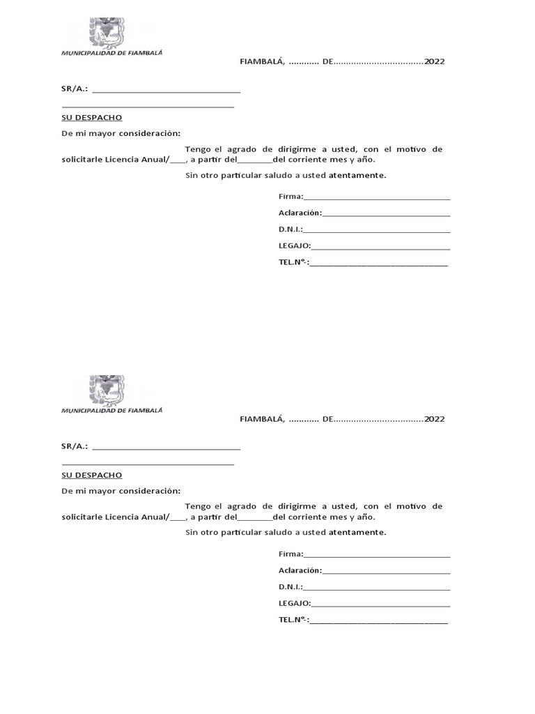 Nota Pedido Licencia Anual | PDF