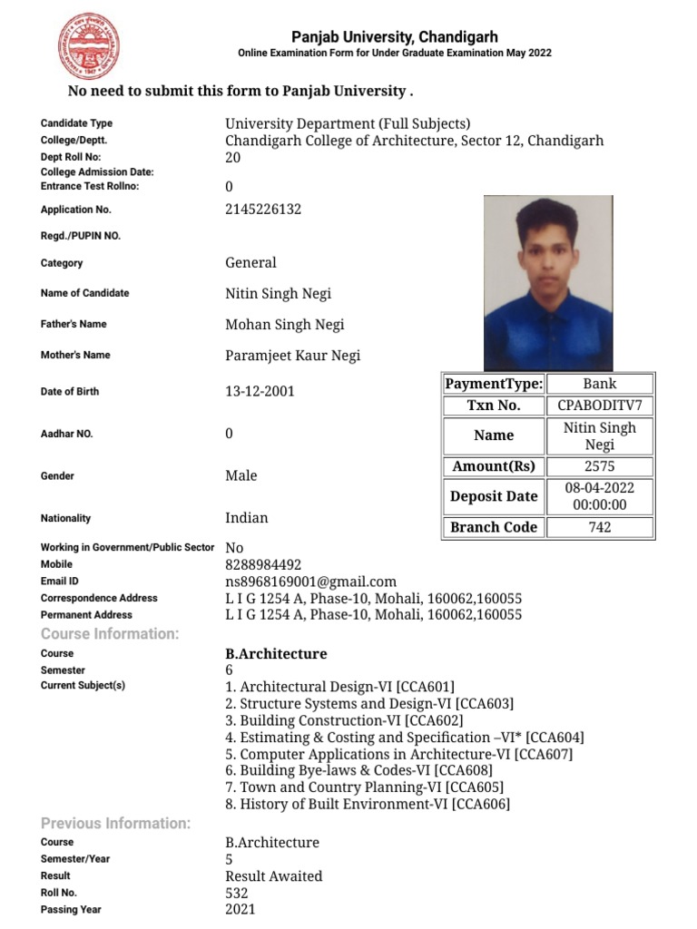 Https Ugexam - Puexam.in StudentProfile - Aspx AppNo ...