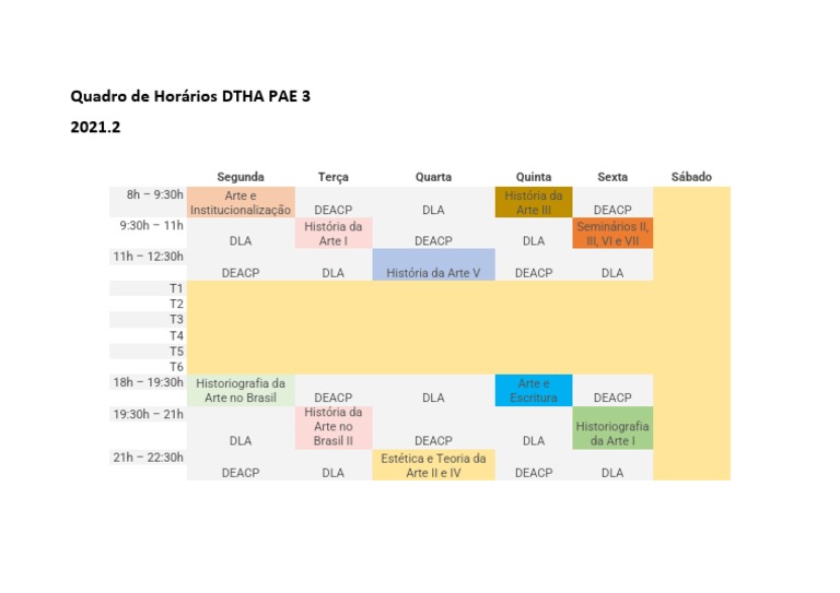 Quadro de Horários DTHA PAE 3 | PDF