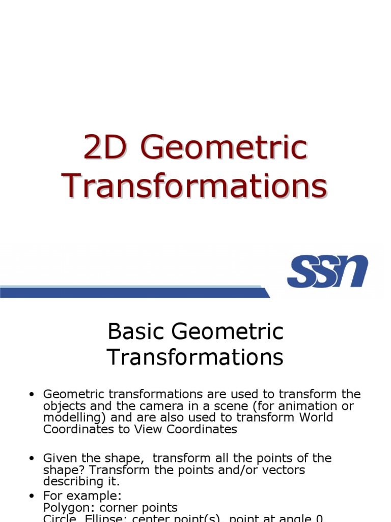 2d Geometric Transformations Pdf 2 D Computer Graphics Coordinate