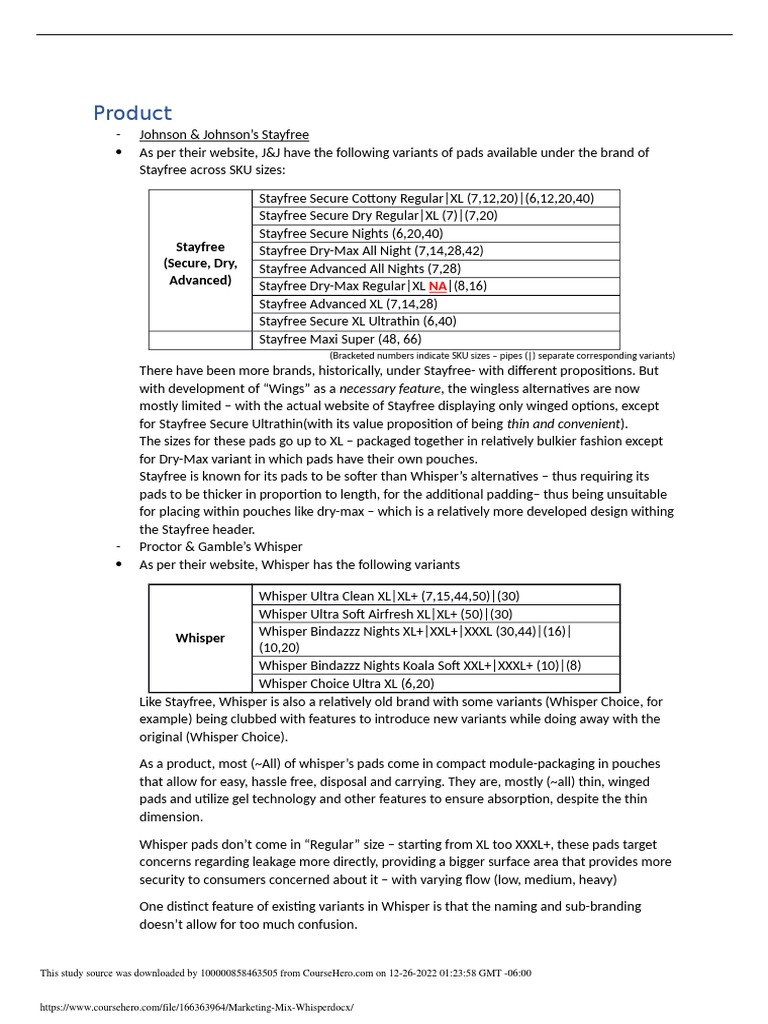 Stayfree vs Whisper: Product Comparison | PDF | Marketing | Brand