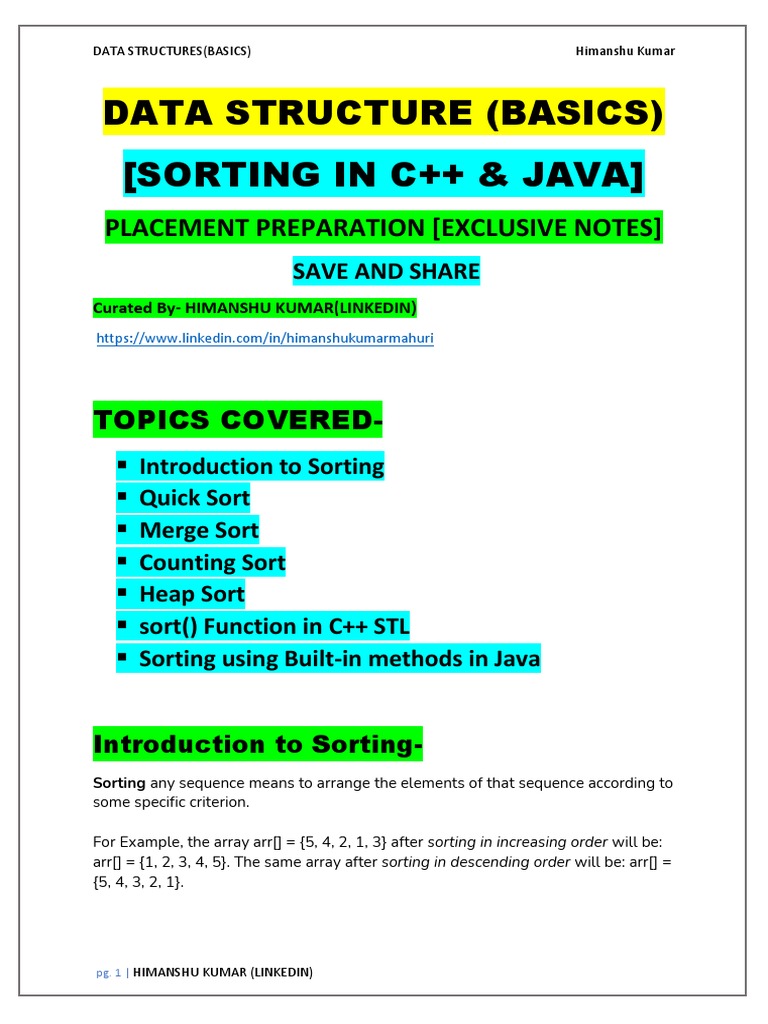 Data Structures (Sorting) | PDF | Array Data Structure | Algorithms Data Structures (Sorting) | PDF | Array Data Structure | Algorithms