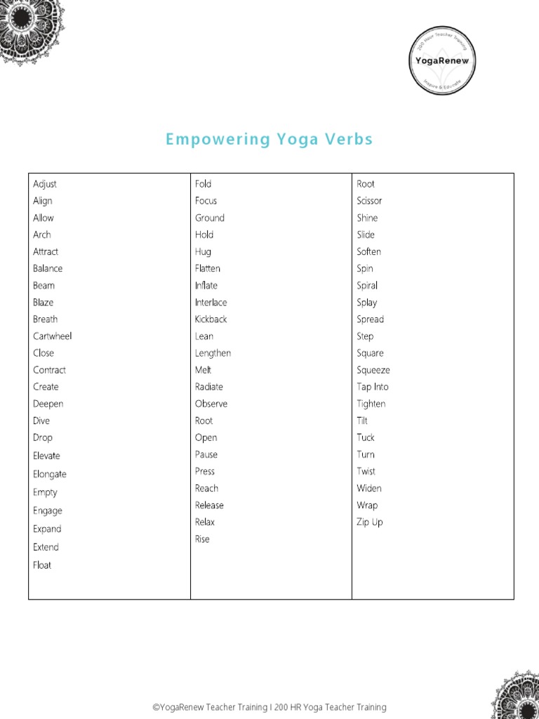 Empowering Yoga Action Verbs | PDF