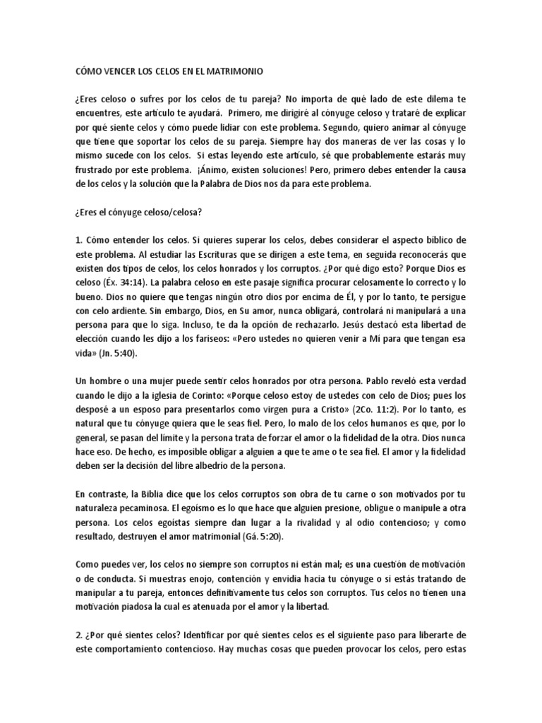 CÓMO VENCER LOS CELOS EN EL MATRIMONIO | PDF | Amor | Pecado