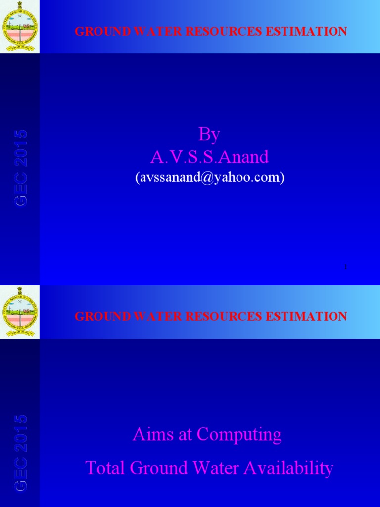 By A.V.S.S.Anand: Ground Water Resources Estimation | PDF | Groundwater ...