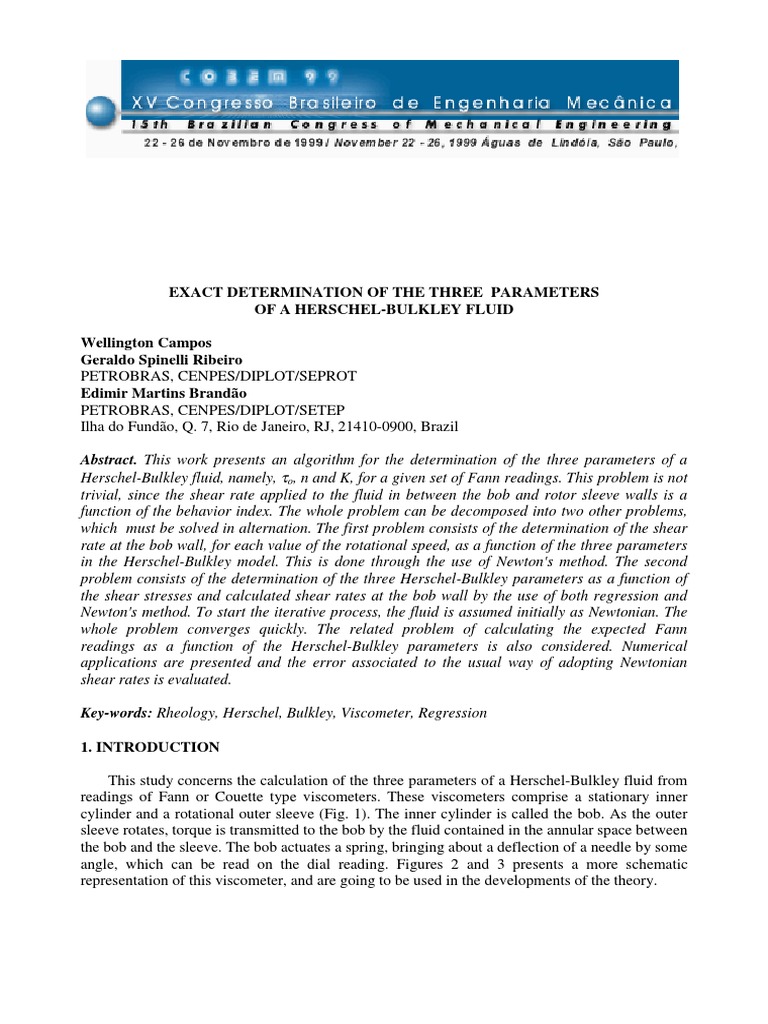 Herschel-Bulkley Fluid Parameter Determination | PDF | Shear Stress ...