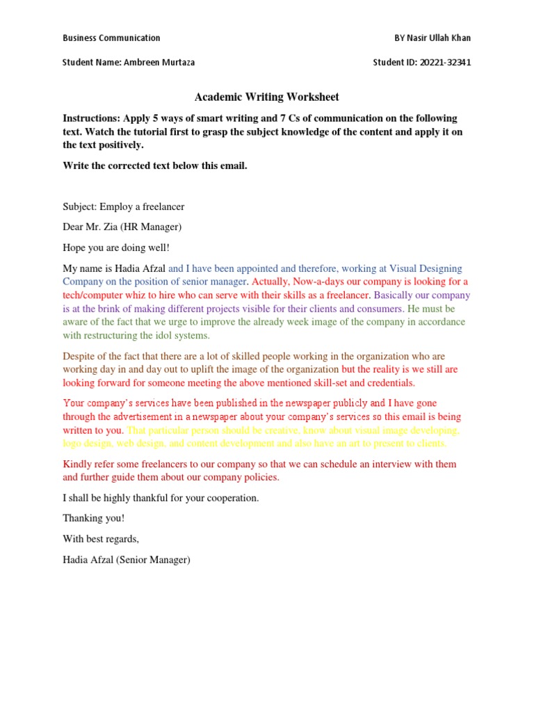 7 Cs and 5 Smart Ways of Writing Activity Sheet | PDF | Freelancer ...