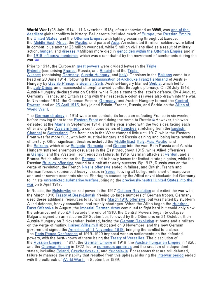 World War I | PDF | World War I | Allies Of World War I
