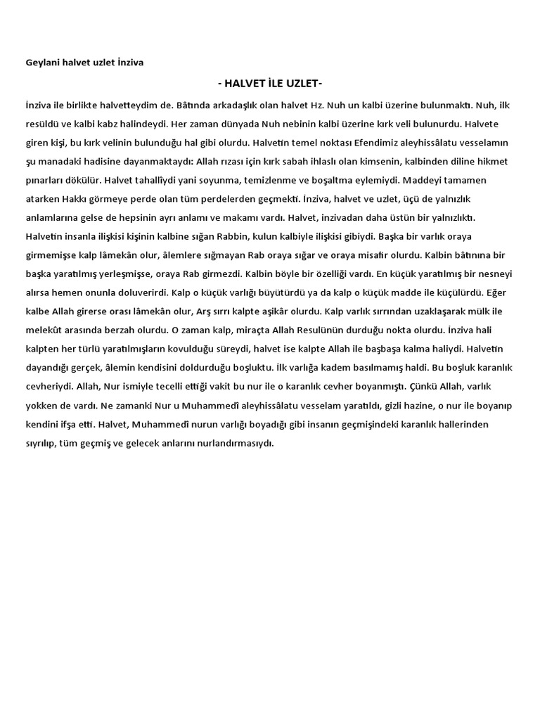 Geylani Halvet Uzlet İnziva | PDF