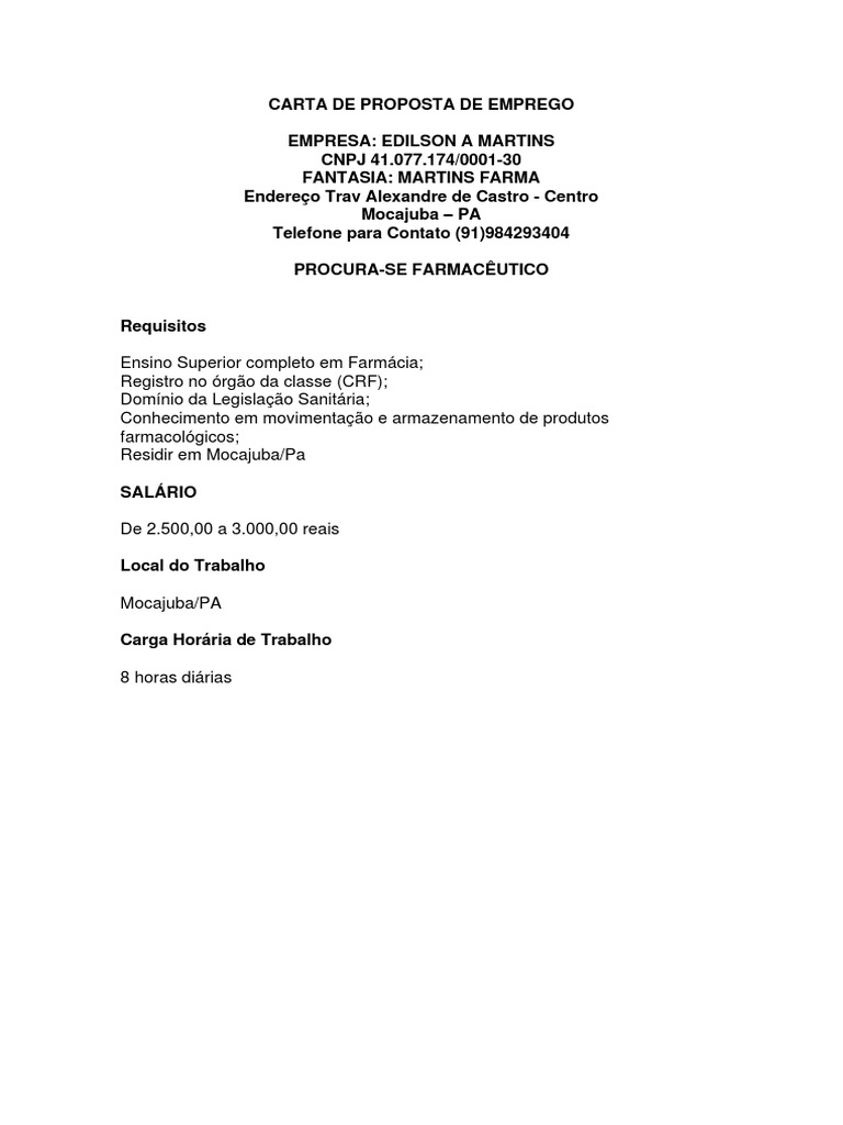 Carta de Proposta de Emprego | PDF | Autoajuda | Bem-estar