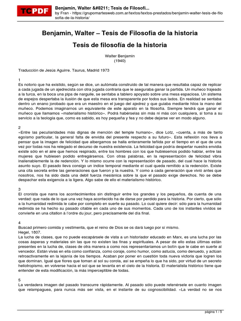 Benjamin Walter - Tesis de Filosofia de La Historia | PDF | Karl Marx ...