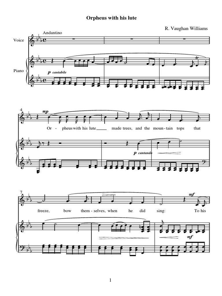 Vaughan Williams - 1903 Version Orpheus With His Lute - Eflat Major | PDF