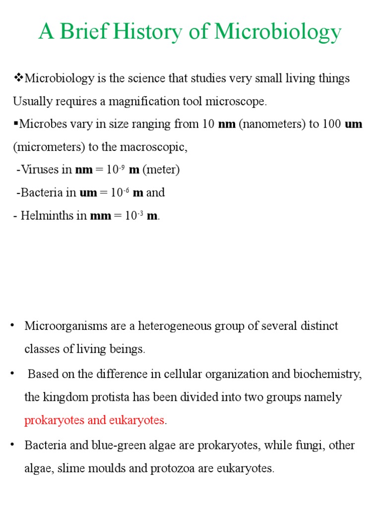 A Brief History of Microbiology | PDF | Microorganism | Cell (Biology)