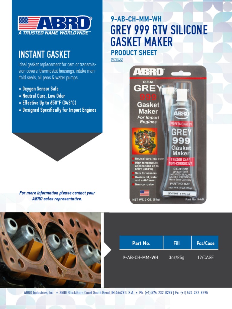Instant Gasket Replacement Product Sheet - 9-AB-CH-MM-WH Grey 999 RTV ...