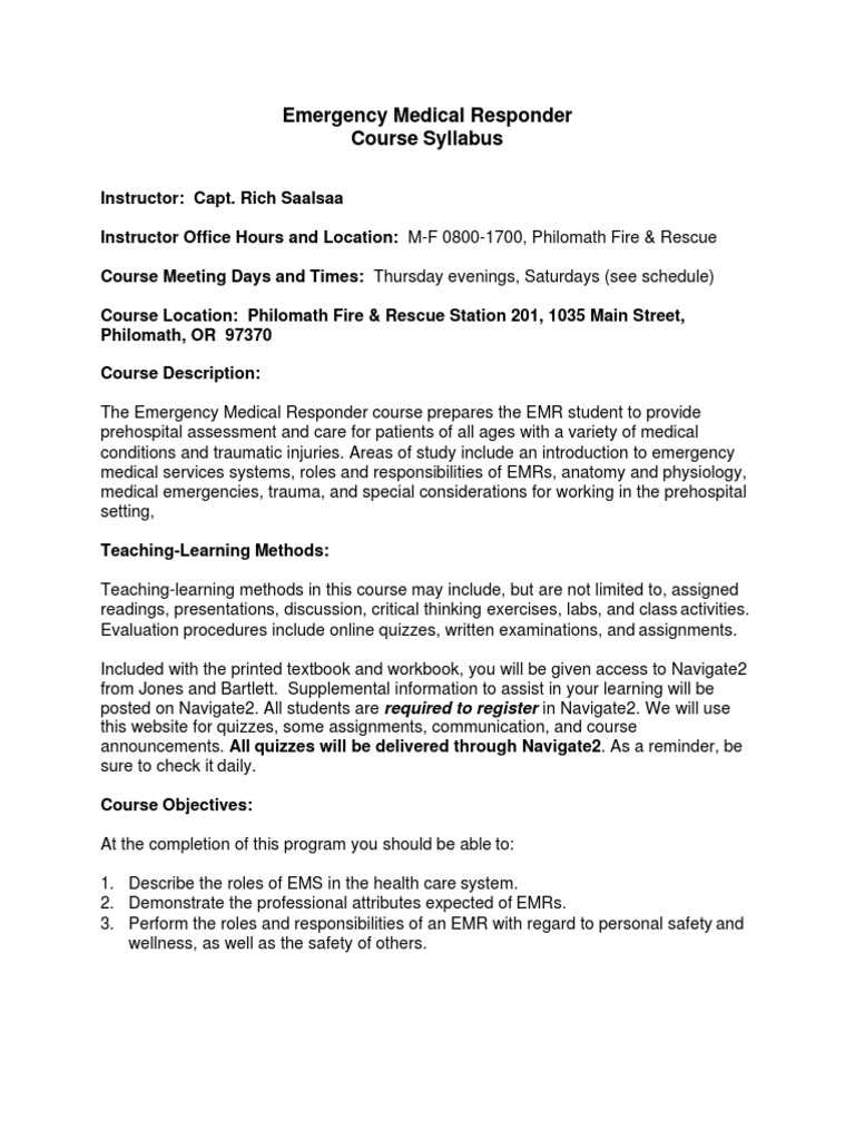 EMRCourseSyllabusSchedule Belize | PDF | Emergency Medical Services ...