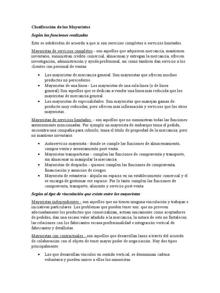 Clasificación Comerciantes Mayoristas | PDF | Al por menor | Procesos ...