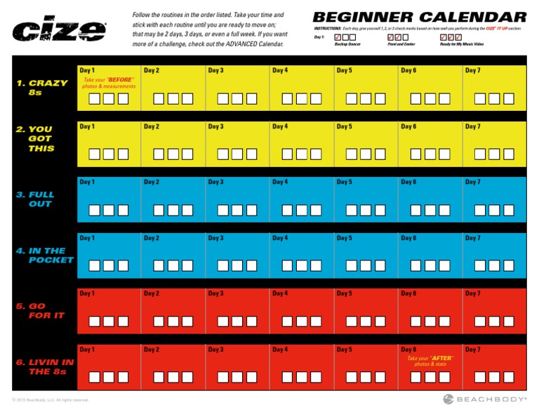 CIZE Beginner Workout Calendar | PDF