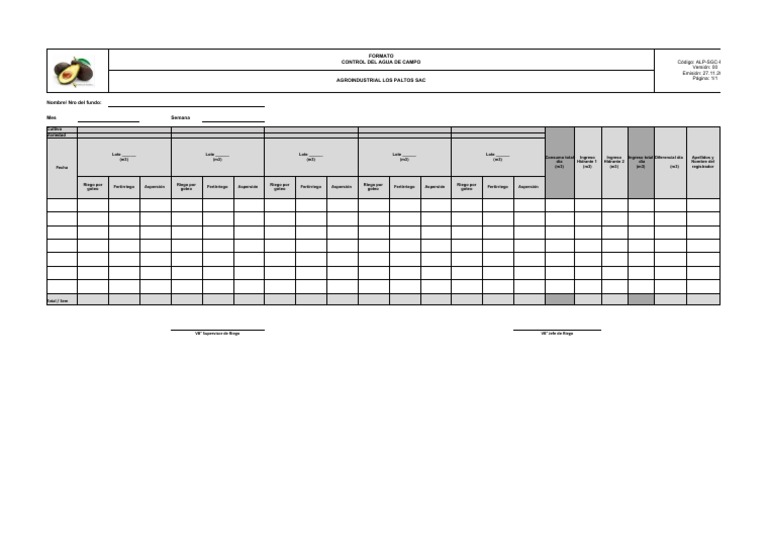Alp-Sgc-R-009 Control Del Agua de Campo v.1 | PDF | Riego | Ciencia de ...