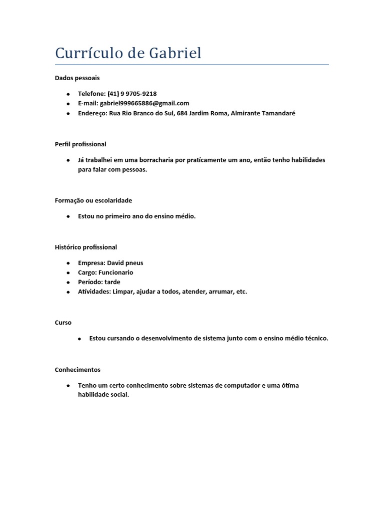 Currículo de Gabriel | PDF | Negócios | Computadores