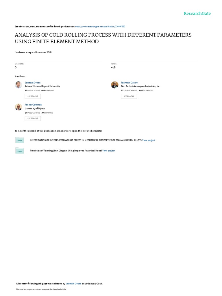 1 Analysis of Cold Rolling Process With Different Parameters | PDF | Rolling (Metalworking ...