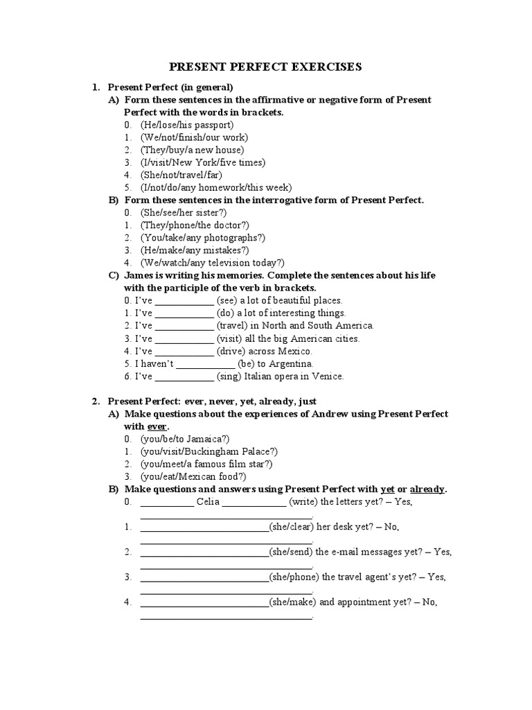 Present Perfect Exercises | PDF