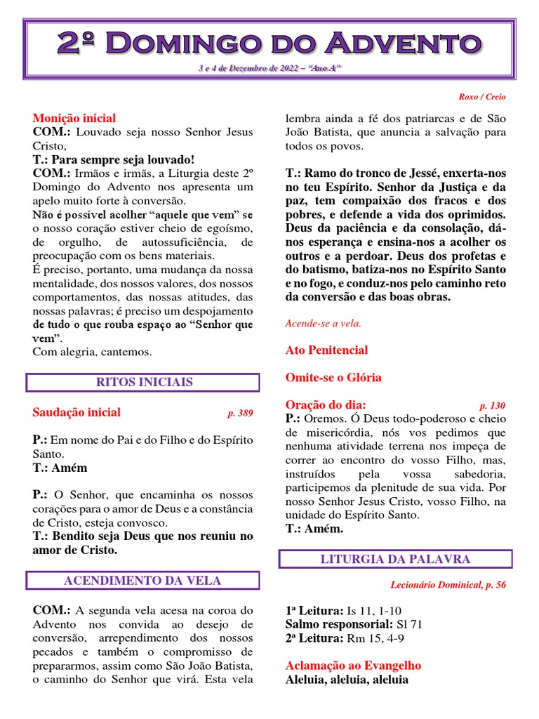 Liturgia do 2o Domingo do Advento | PDF | Advento | Eucaristia