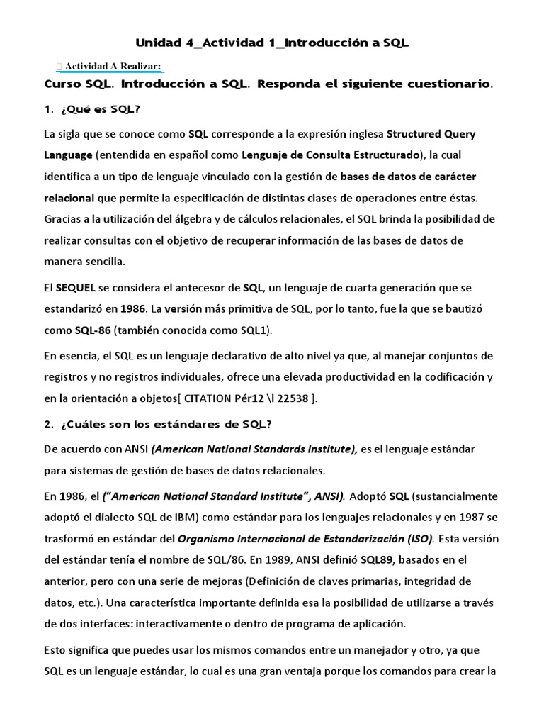 Ozoria Chapman Juan Enmanuel- Introducción a SQL | PDF | SQL | Bases de ...