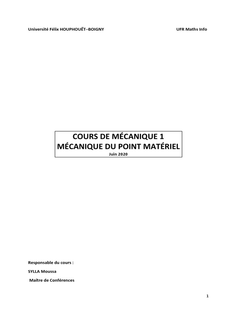 COURS MECA1 - Chapitre1 - Définitif | PDF | Base (algèbre linéaire) | Coordonnées cartésiennes