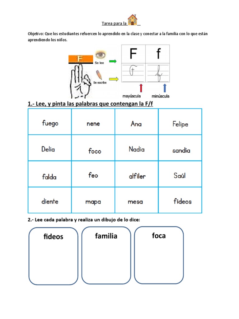 Tarea para La Casa Consonante F | PDF